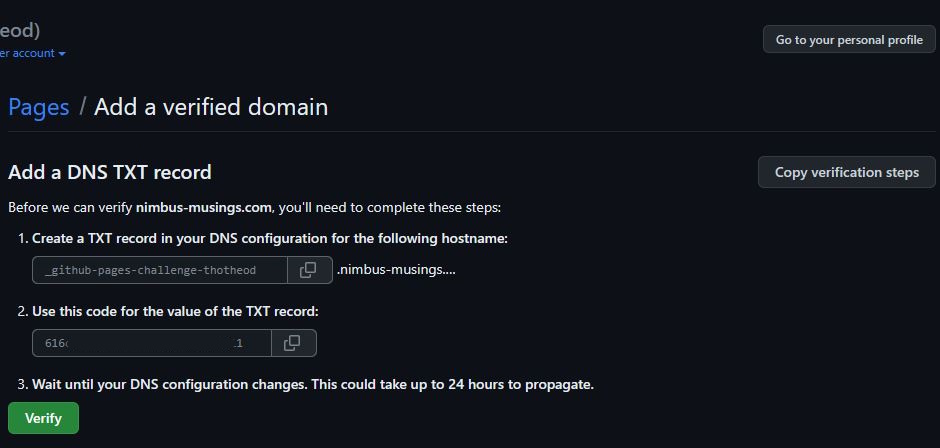 Add your custom domain to your GitHub Pages blog | Nimbus Musings